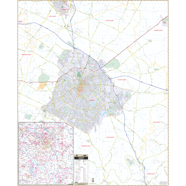 County Roller Maps - Lexington & Fayette Co, KY Wall Map